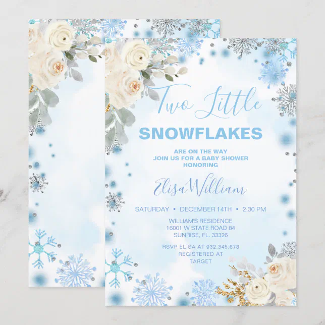 Two little Blue Snowflakes are on the way Invitation | Zazzle