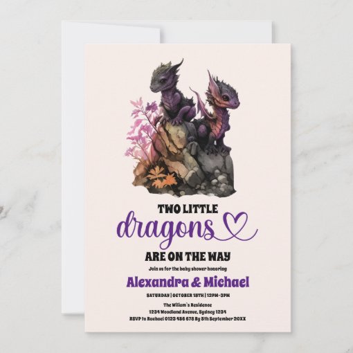 Two little dragons twins baby shower invitation | Zazzle