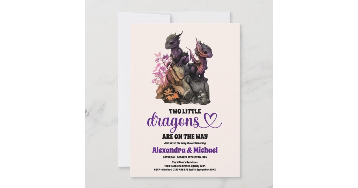 Two little dragons twins baby shower invitation | Zazzle