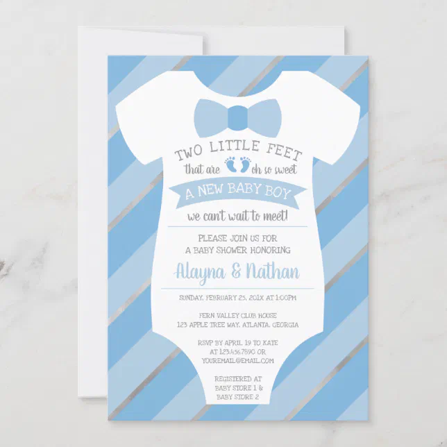 Two Little Feet Baby Shower Invitation, Bow Tie Invitation | Zazzle