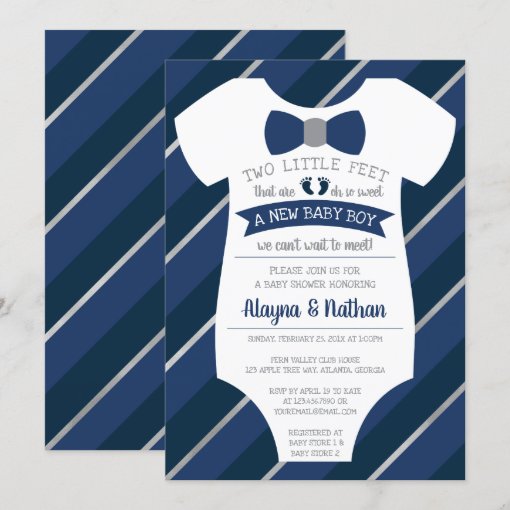 Two Little Feet Baby Shower Invitation, Bow Tie Invitation | Zazzle