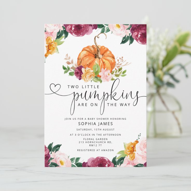 Two little pumpkins are on the way baby shower invitation | Zazzle