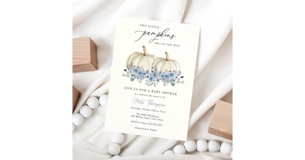 Two Little Pumpkins Blue Baby Shower Invitation | Zazzle