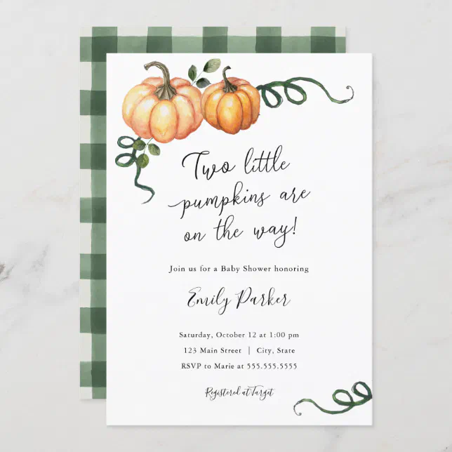 Two little pumpkins on the way Twin Baby Shower Invitation | Zazzle