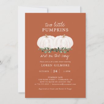 Two Little Pumpkins Twins Baby Shower Invitation | Zazzle