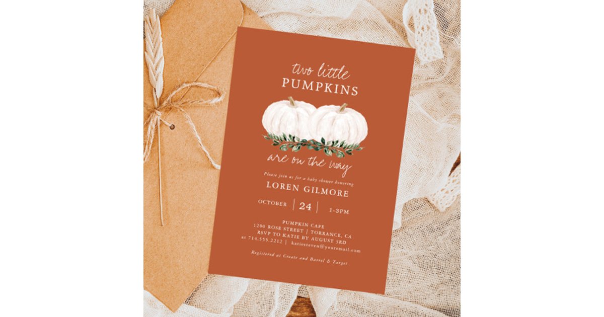 Two Little Pumpkins Twins Baby Shower Invitation | Zazzle