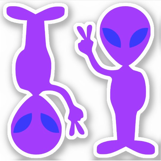 Two Little Purple Blue Eyed Peace Aliens Sticker | Zazzle.com