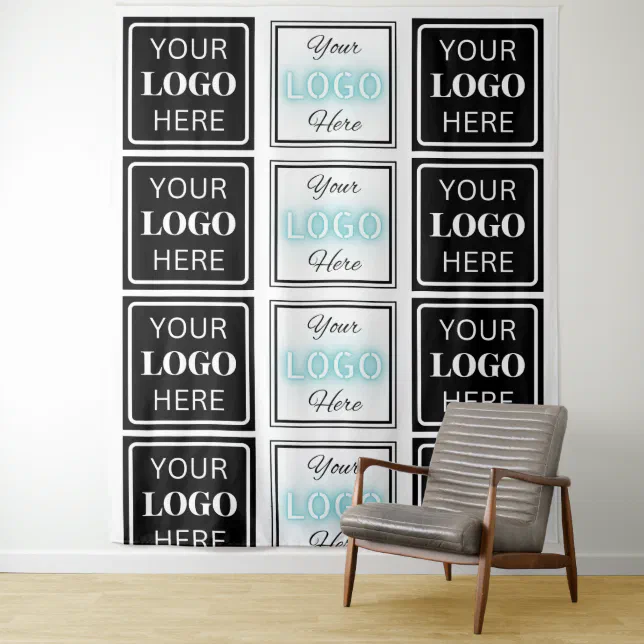 Two Logos Event White Simple Backdrop | Zazzle