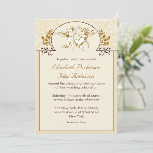 two love angels vintage wedding invitation | Zazzle