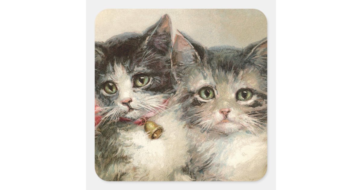 Two lovely Victorian kittens Square Sticker | Zazzle