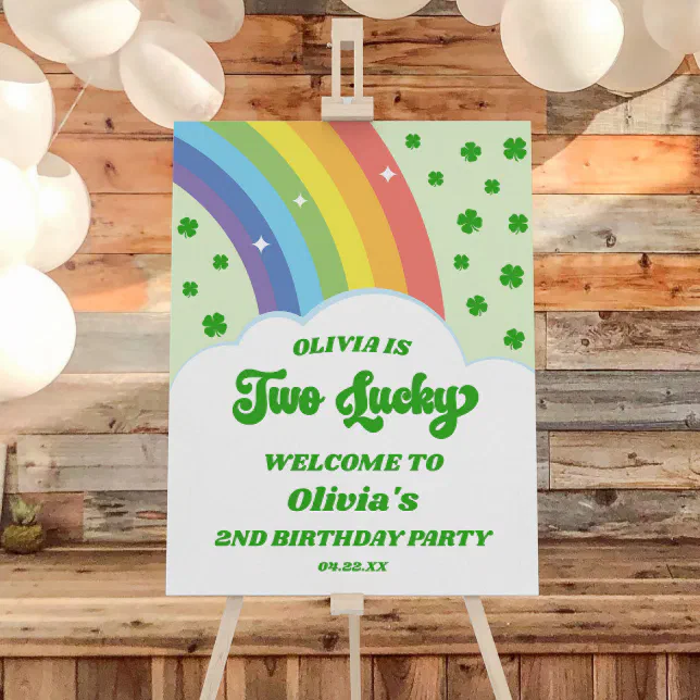 Two Lucky Rainbow 2nd Birthday Party Welcome Sign | Zazzle