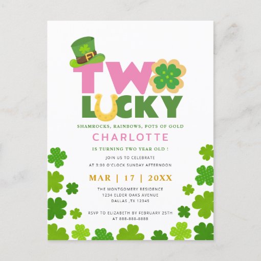 Two Lucky Shamrocks 2nd Birthday St. Patrick's Day Postcard | Zazzle