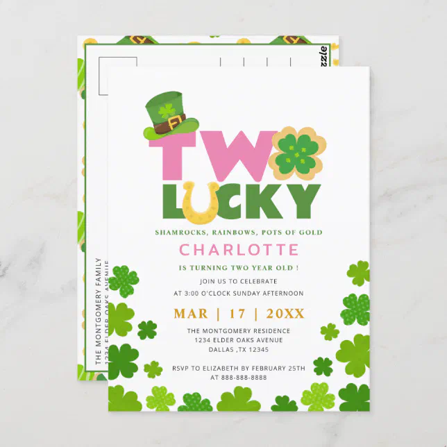 Two Lucky Shamrocks 2nd Birthday St. Patrick's Day Postcard | Zazzle