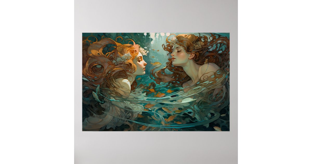 Two mermaids talking poster | Zazzle