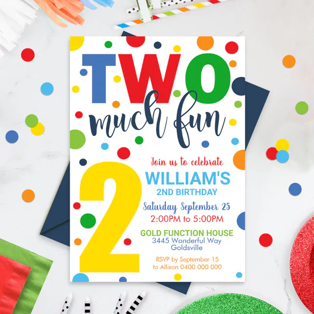 Two Much Fun Birthday Invitation 2nd Birthday | Zazzle