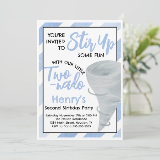 Two-Nado Tornado Second Birthday Party Inivitation Invitation | Zazzle