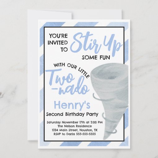 Two-Nado Tornado Second Birthday Party Inivitation Invitation | Zazzle