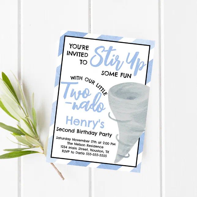 Two-Nado Tornado Second Birthday Party Inivitation Invitation | Zazzle