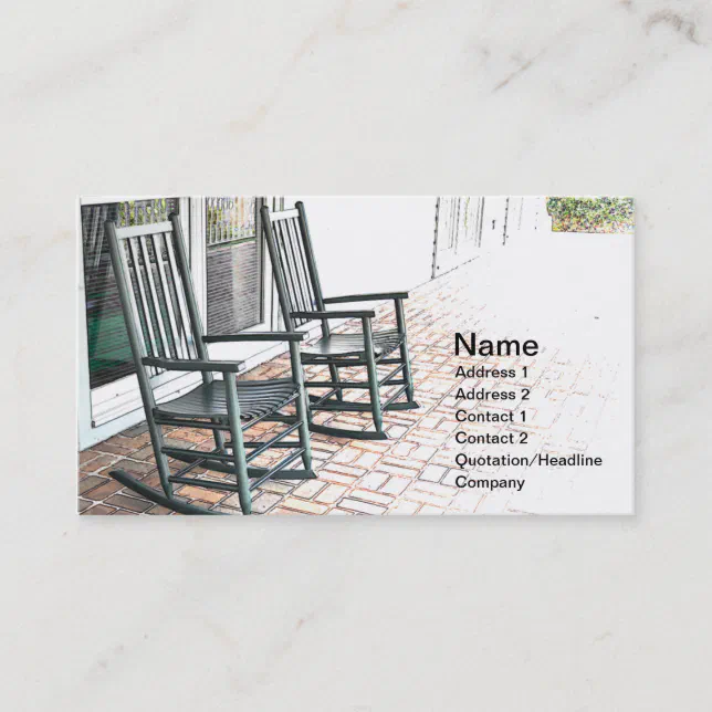 two outdoor black wooden rocking chairs business card | Zazzle