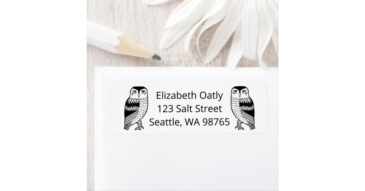 Two Owls Line Drawing Cute CUSTOM Return Address Label | Zazzle