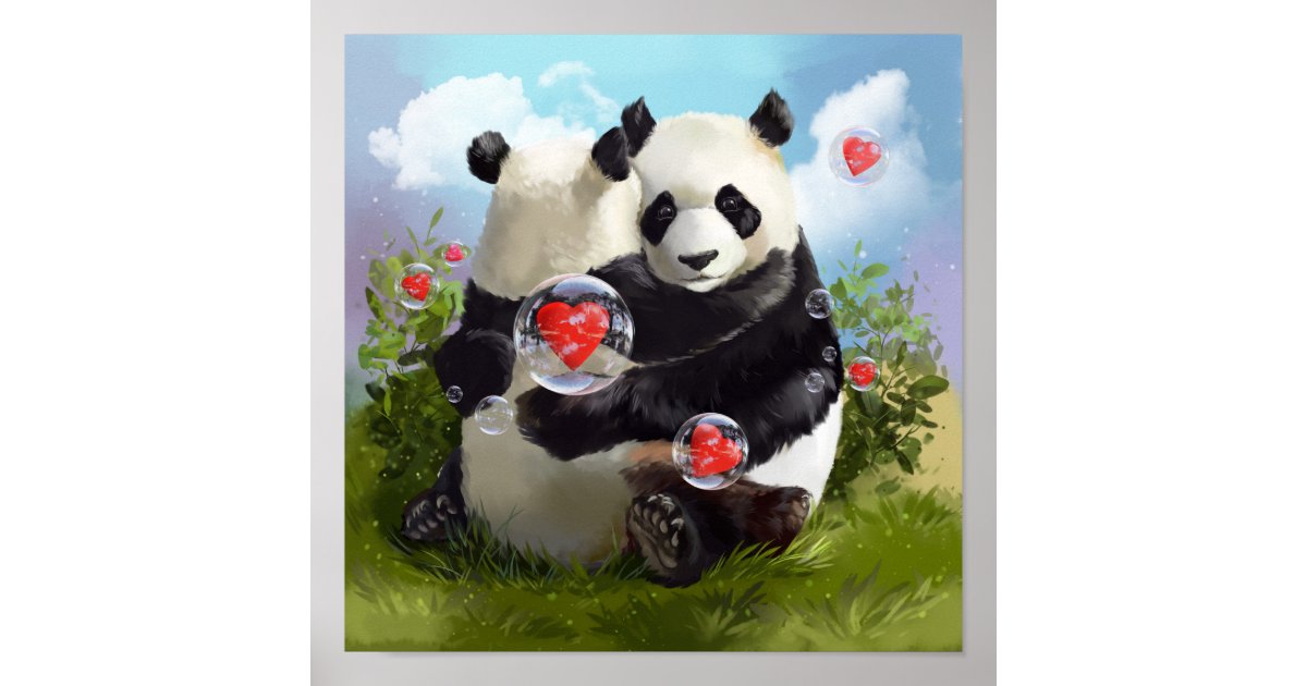Two pandas in love hugging poster | Zazzle