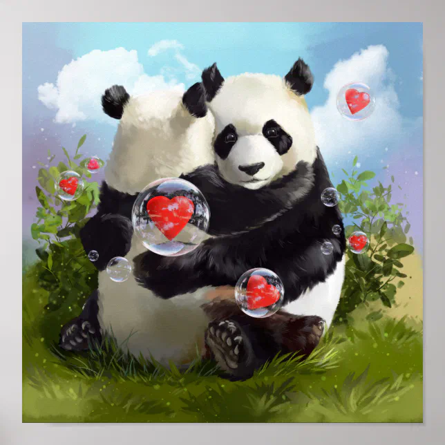 Two pandas in love hugging poster | Zazzle