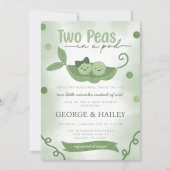 Two Peas In a Pod Twin Baby Shower Invitation | Zazzle