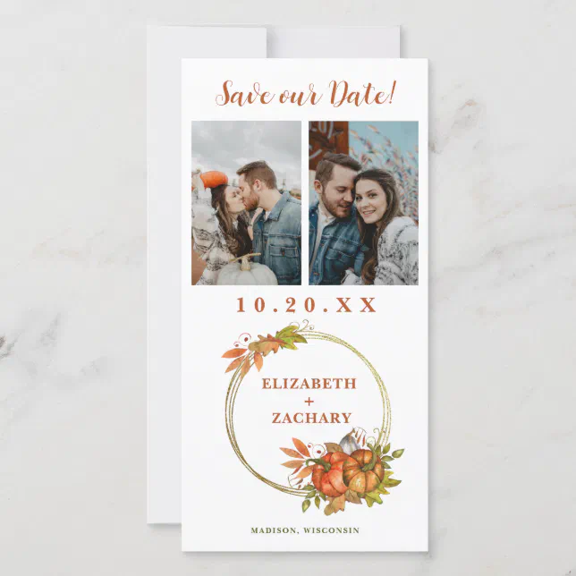 Two Photo Autumn Pumpkins Fall Wedding Save The Date | Zazzle