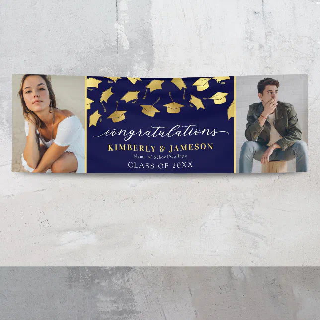 Two Photo Double Graduation Banner | Zazzle