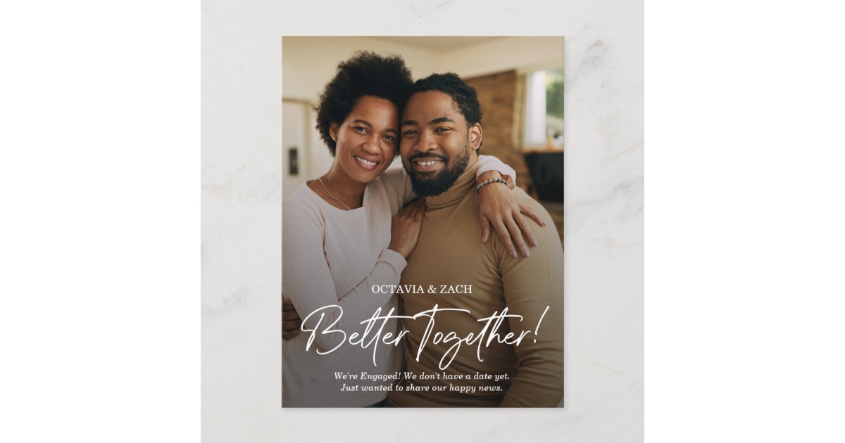Two Photo Engagement Announcement Postcard | Zazzle