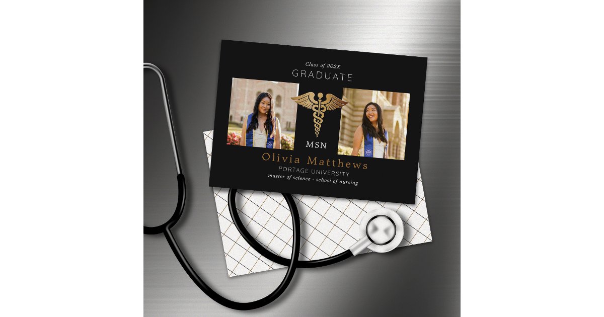 Two Photo Nursing MSN Black Gold Insignia | Zazzle