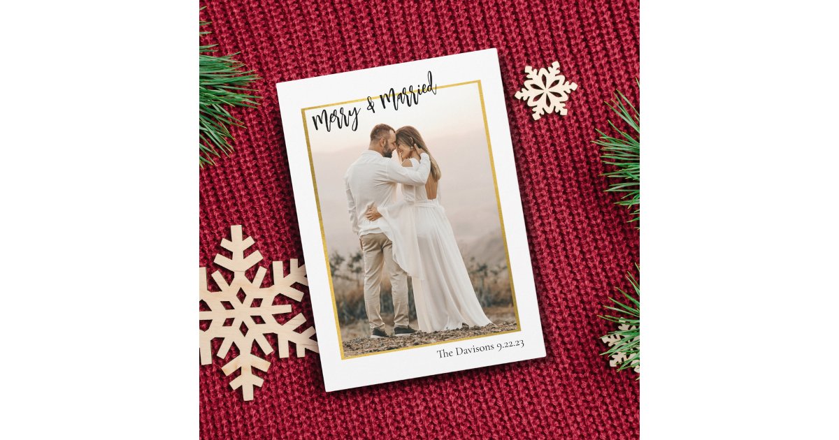 Two Photo Wedding Merry Married Christmas Card | Zazzle