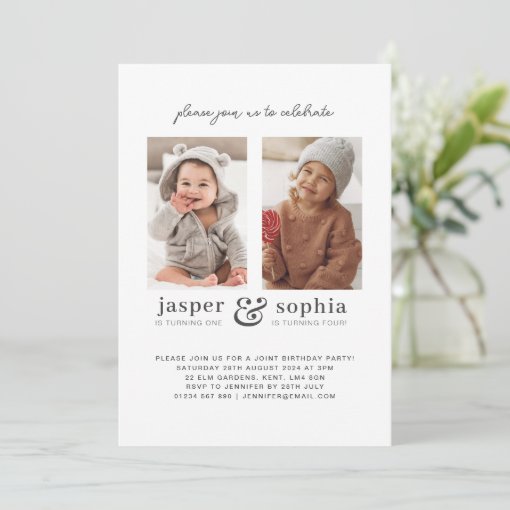 Two Photos Joint Birthday Invitation | Zazzle