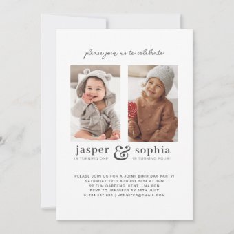 Two Photos Joint Birthday Invitation | Zazzle