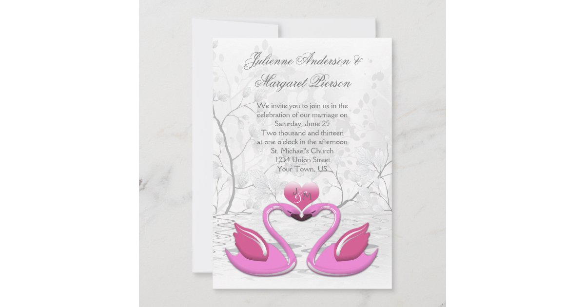 Two Pink Kissing Swans Wedding Invitation | Zazzle