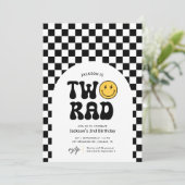 Two Rad Checker Happy Face 2nd Birthday Invitation | Zazzle