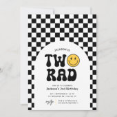 Two Rad Checker Happy Face 2nd Birthday Invitation | Zazzle