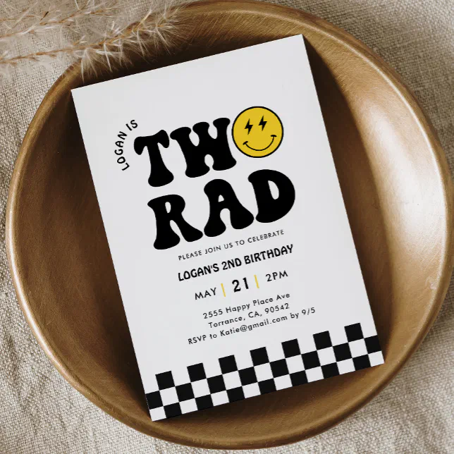 Two Rad Retro Boy 2nd Birthday party Invitation | Zazzle