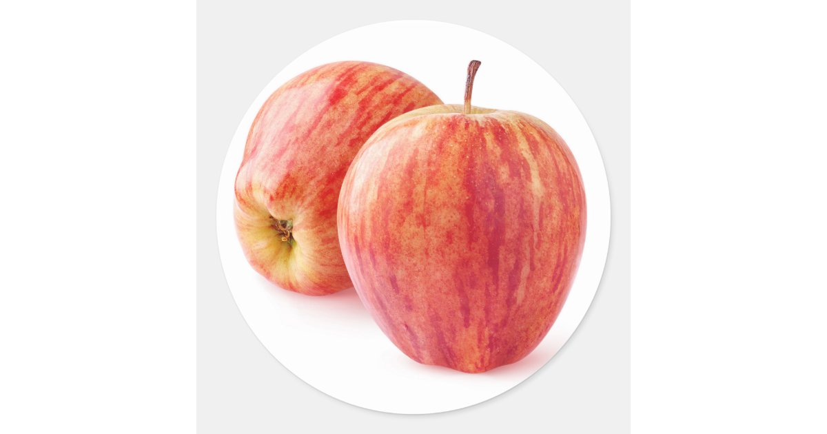 Two red apples classic round sticker | Zazzle