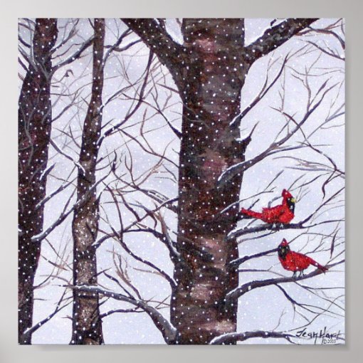 Two Red Birds In Winter Poster | Zazzle