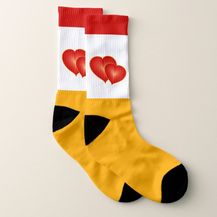 Two Red Hearts, Modern Digital Art Graphic Socks | Zazzle