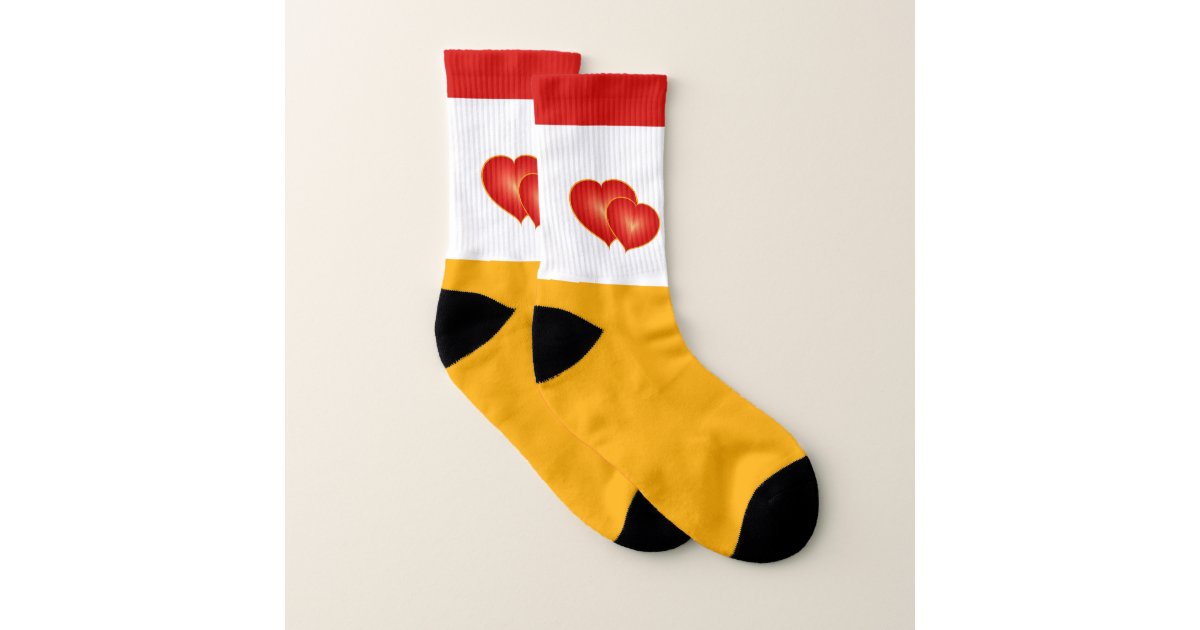 Two Red Hearts, Modern Digital Art Graphic Socks | Zazzle