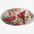 Two Red Northern Cardinal Birds And Berries Paper Plates | Zazzle