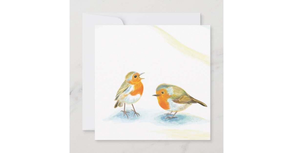 Two Red Robins in Winter Greeting Card | Zazzle