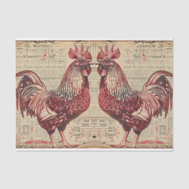 Two Red Rooster Chickens Farmland Decoupage Tissue Paper | Zazzle