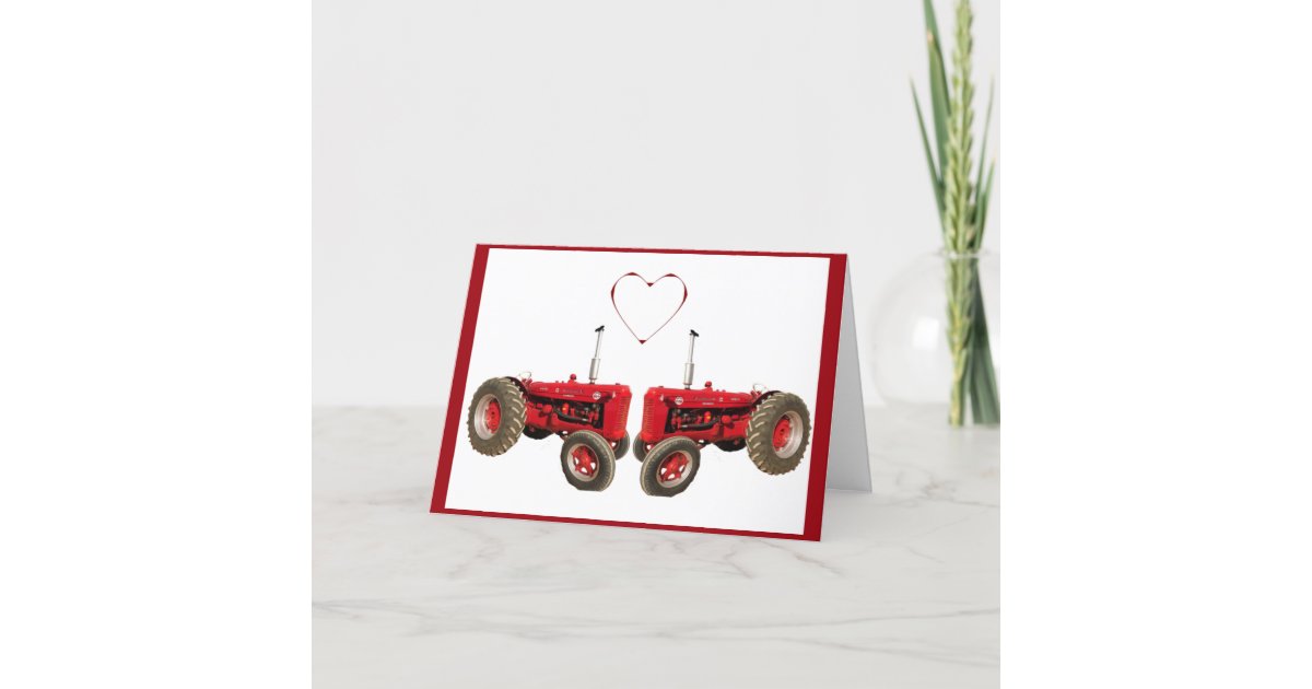 Two Red Tractors Valentines Greeting Card | Zazzle