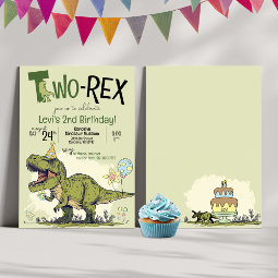 Two-Rex Cute Dinosaur Cartoon 2nd Birthday Party Invitation | Zazzle
