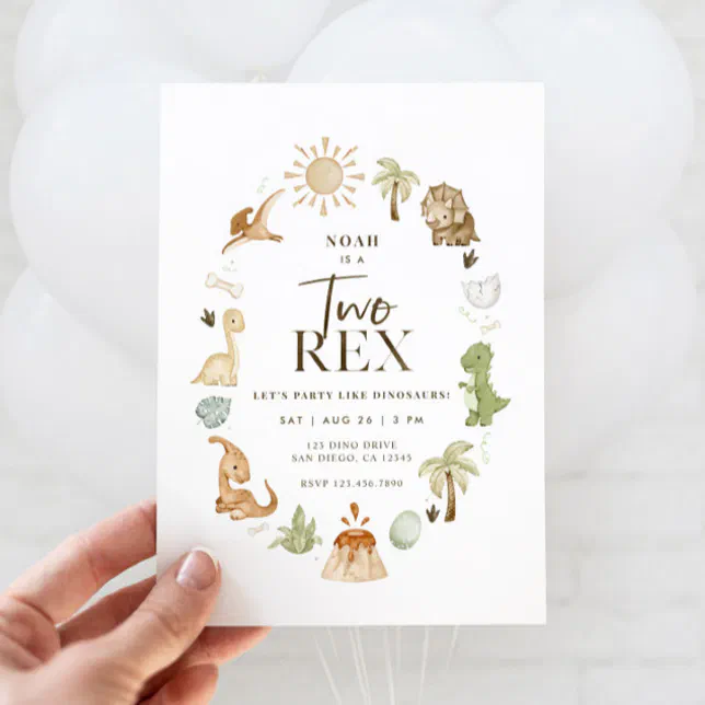 Two Rex Dinosaur 2nd Birthday Invitation | Zazzle