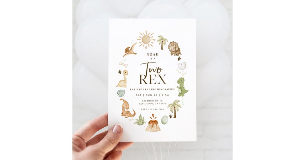 Two Rex Dinosaur 2nd Birthday Invitation | Zazzle