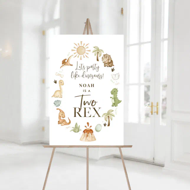 Two Rex Dinosaur 2nd Birthday Party Sign | Zazzle